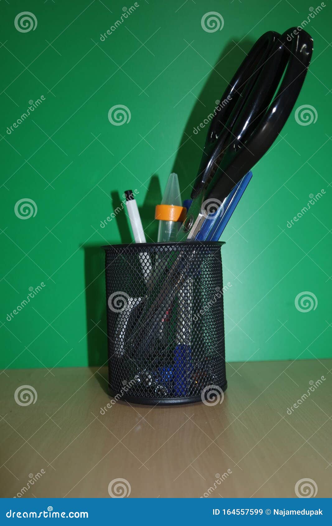 Closeup View of a Stationery Pot Containing Stationery Items Stock ...