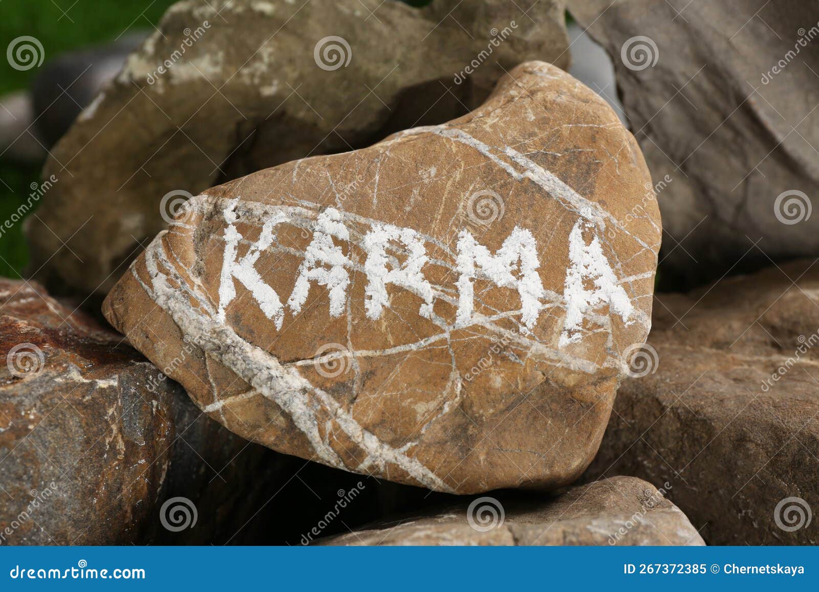 Closeup View of Stone with Word Karma Stock Image - Image of deed ...