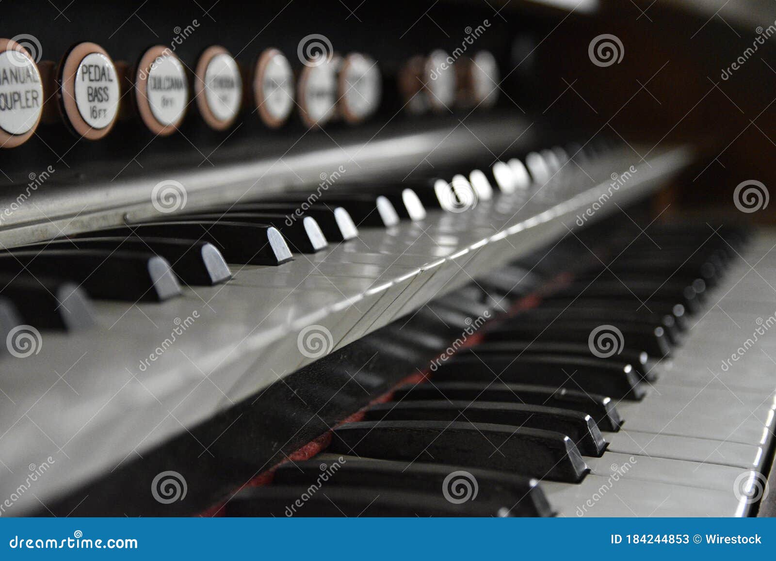 Closeup View of the Two Rows of an Organ with Different Buttons for ...