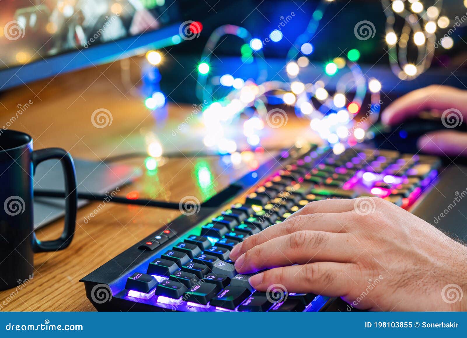 RGB Gaming Keyboard. Bright Colorful Keyboard With Mouse, Neon Light ...