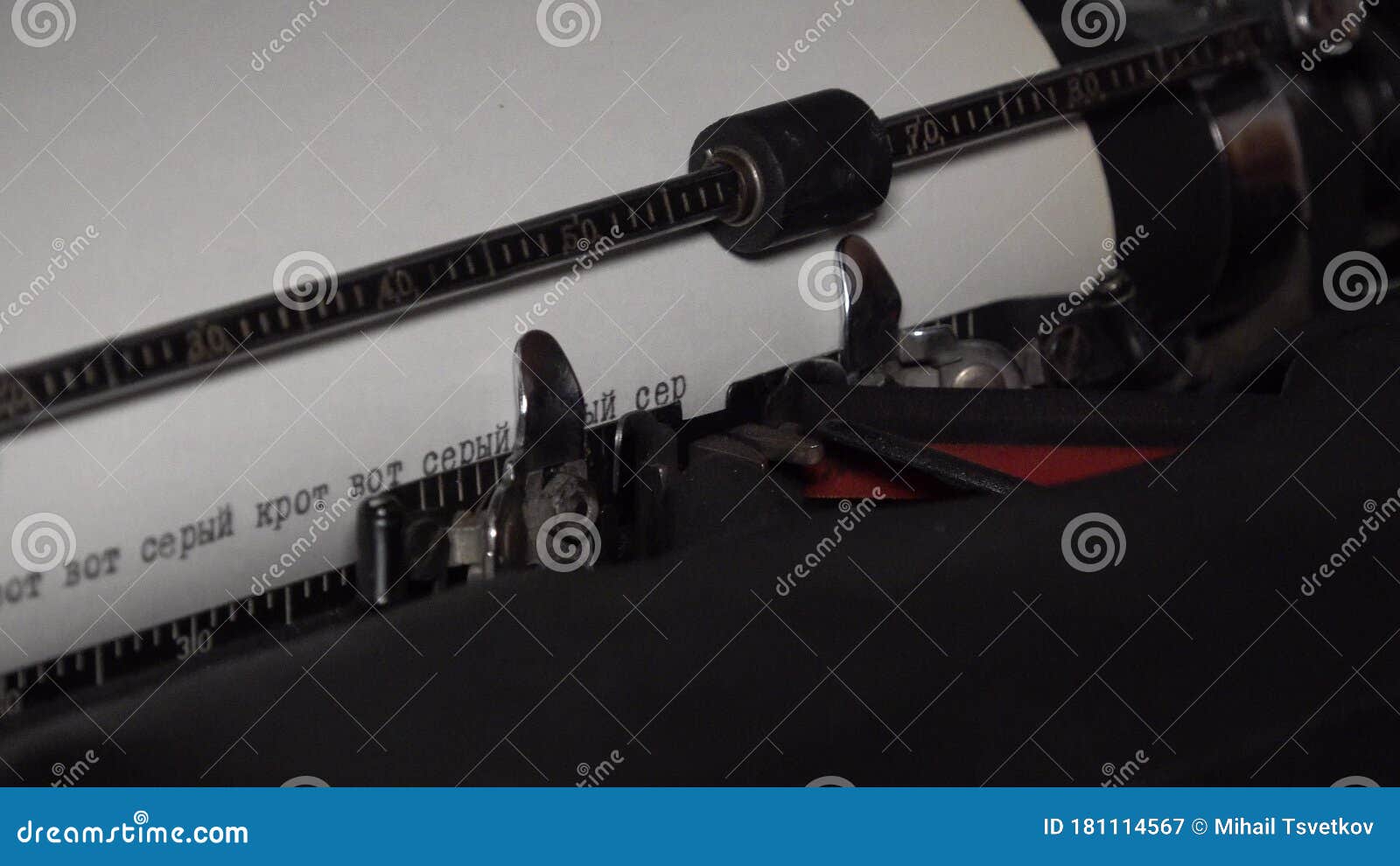 Closeup View of Typing Text Typewriter and Carriage Return Mans Hands ...