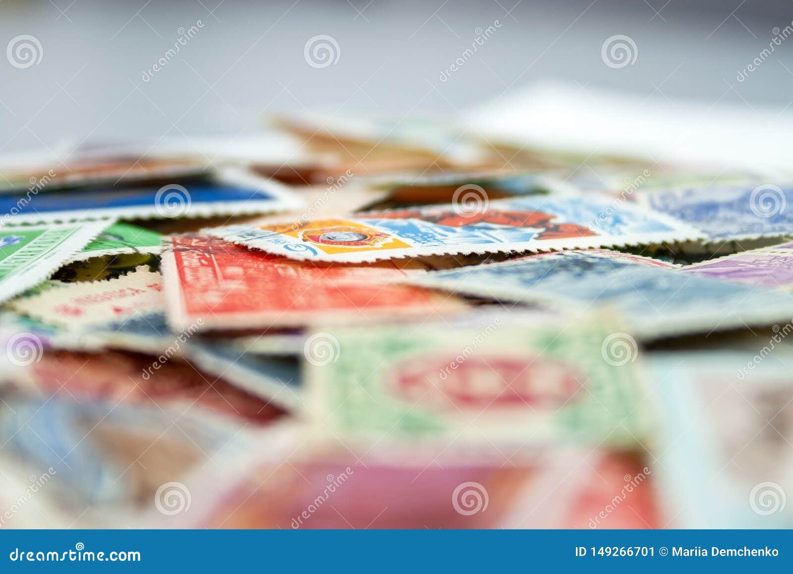 Closeup View on a Variety of Multi-colored Postage Stamps from ...