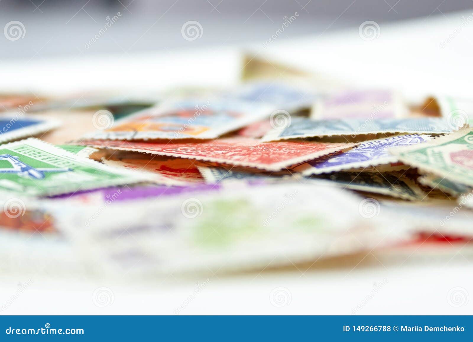 Closeup View on a Variety of Multi-colored Postage Stamps from ...