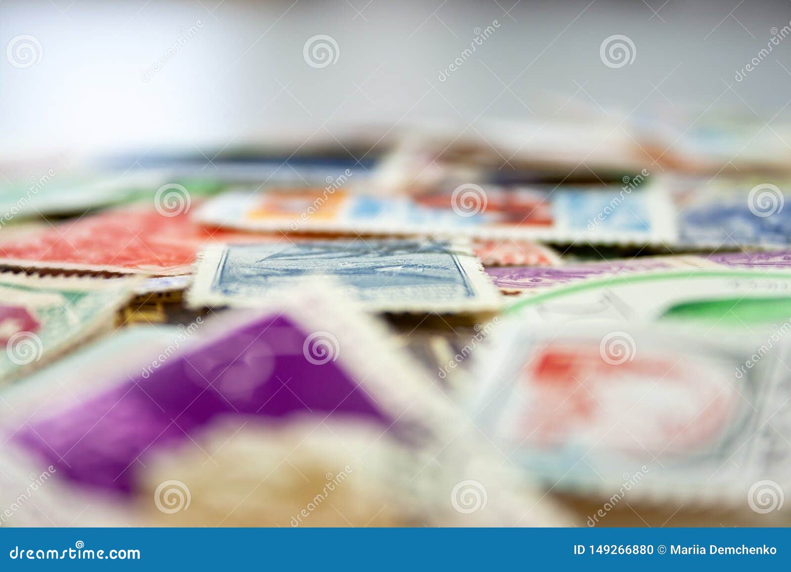 Closeup View on a Variety of Multi-colored Postage Stamps from ...