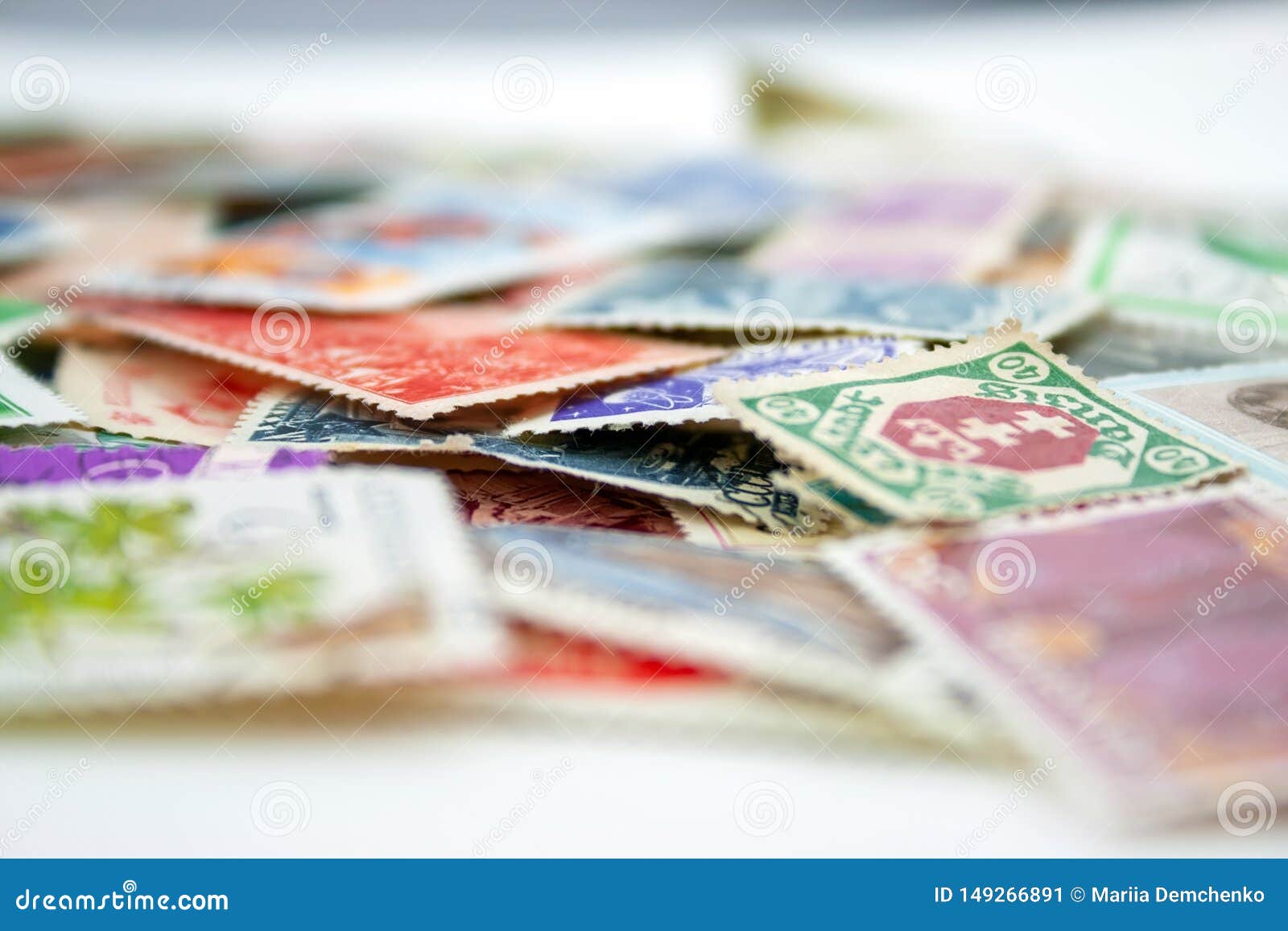 Closeup View on a Variety of Multi-colored Postage Stamps from ...