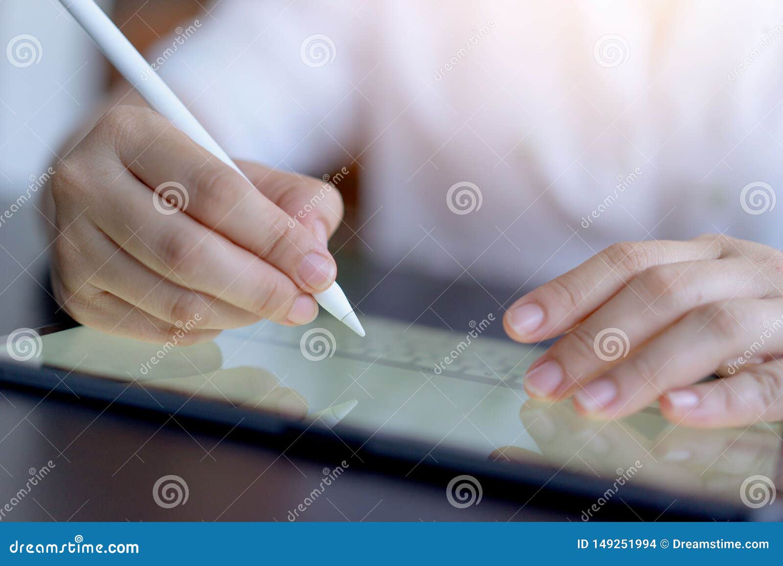 Closeup View of Women Holding Digital Tablet on Hand Using Electronic ...