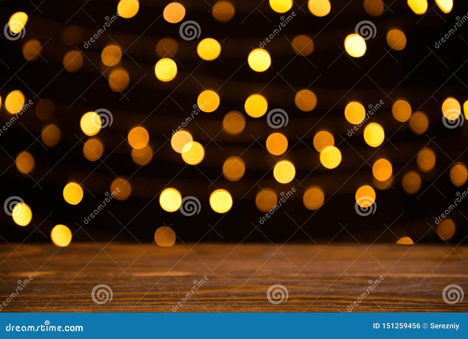 Closeup View of Wooden Table with Glowing Lights Stock Photo - Image of ...