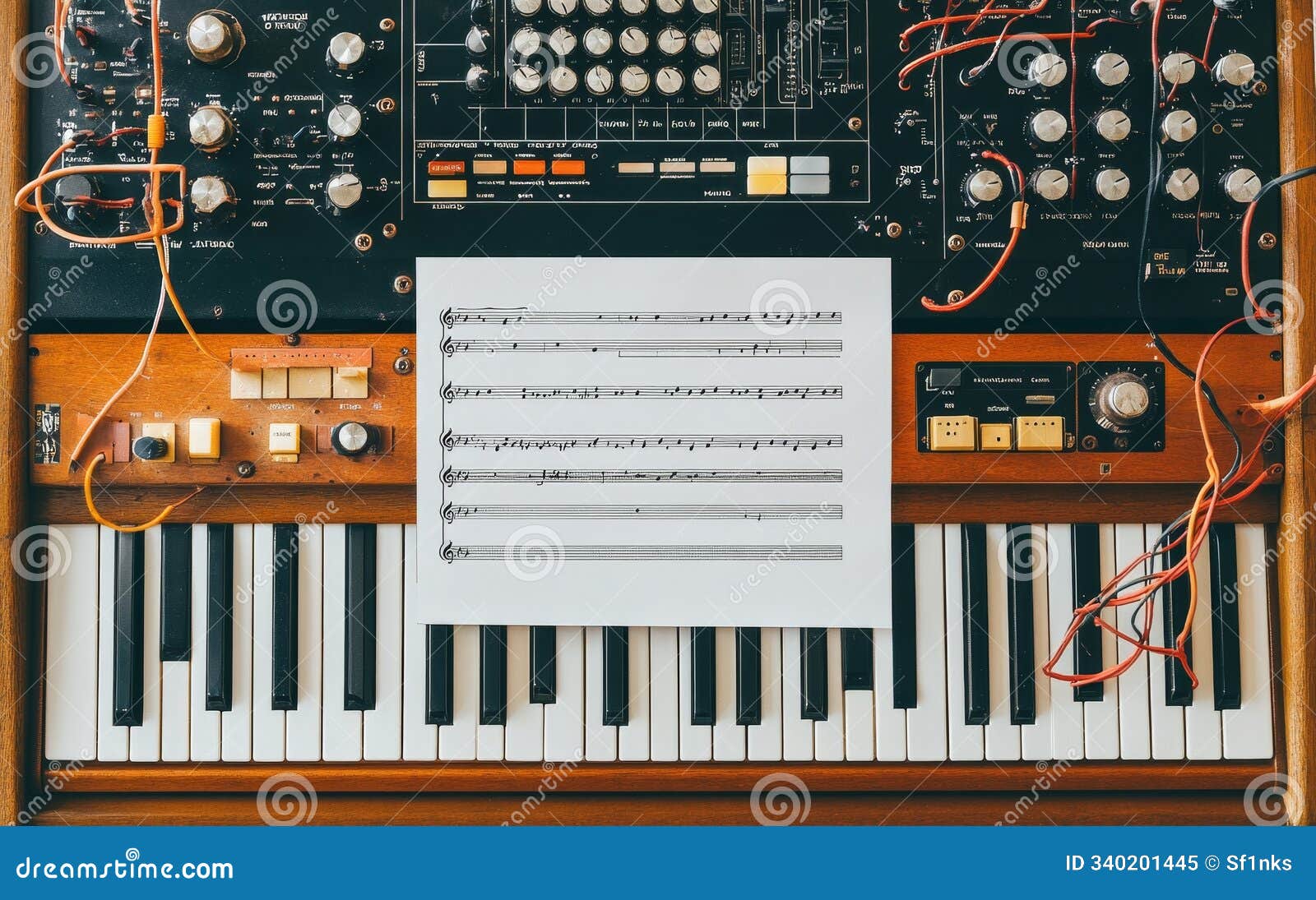 Closeup of a Vintage Analog Synthesizer Control Panel with Knobs ...