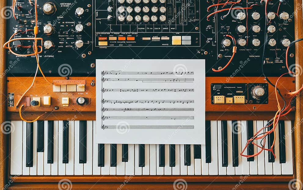 Closeup of a Vintage Analog Synthesizer Control Panel with Knobs ...