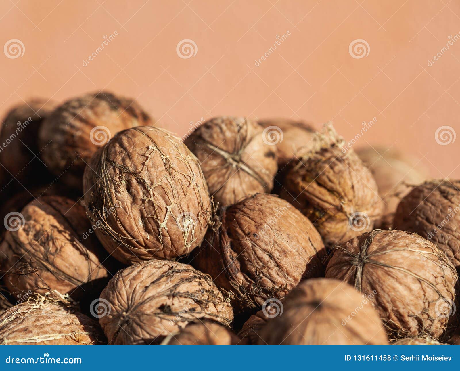 Closeup of walnuts stock photo. Image of beige, pile - 131611458