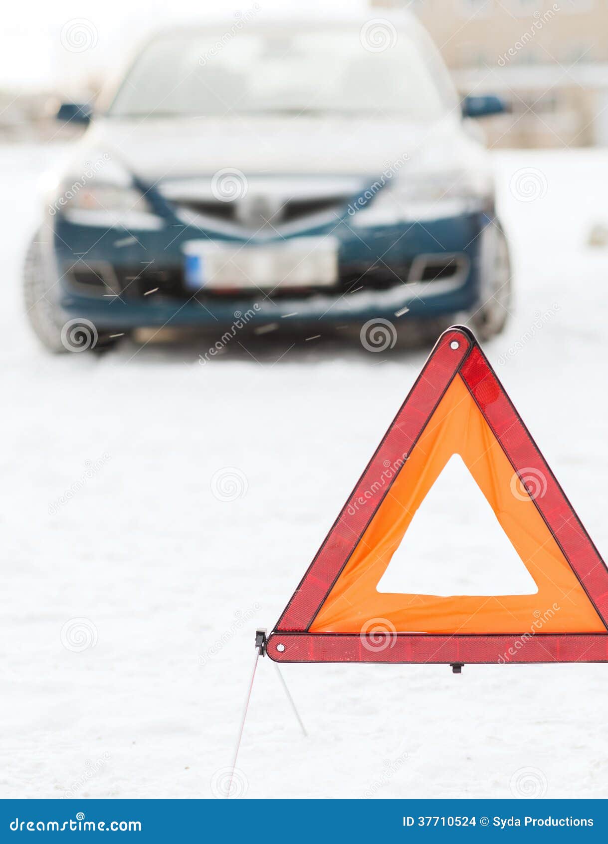Closeup of Warning Triangle and Car Stock Photo - Image of danger ...