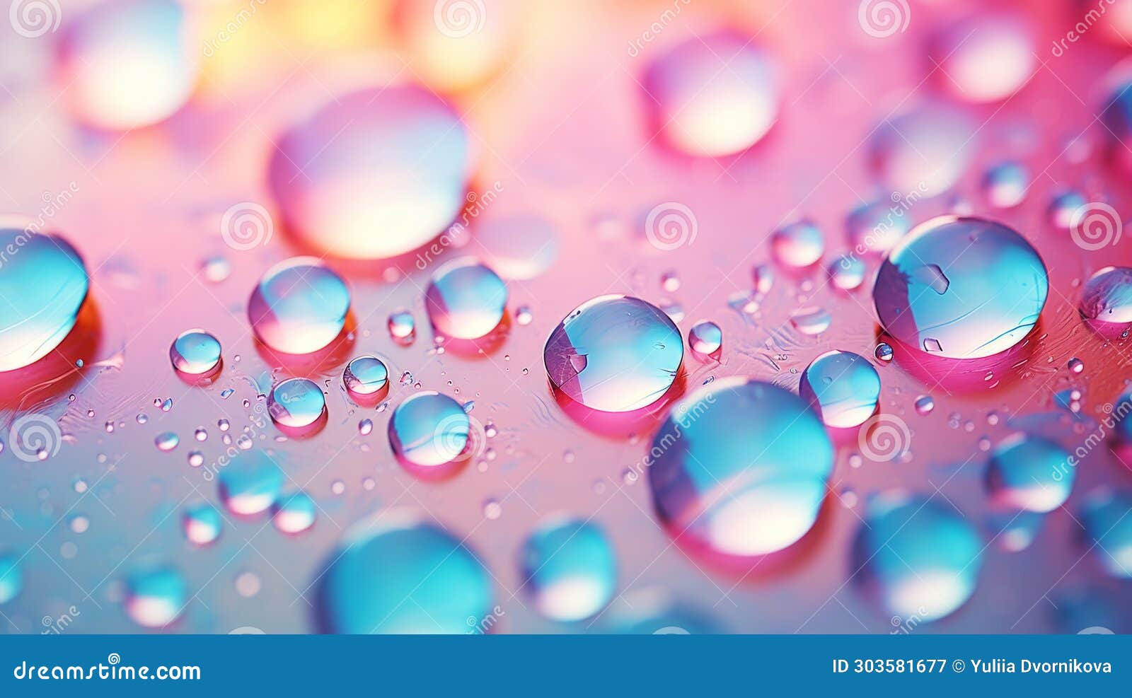 Closeup of Water Drops Sliding on Light Multi-colored Wet Surface ...