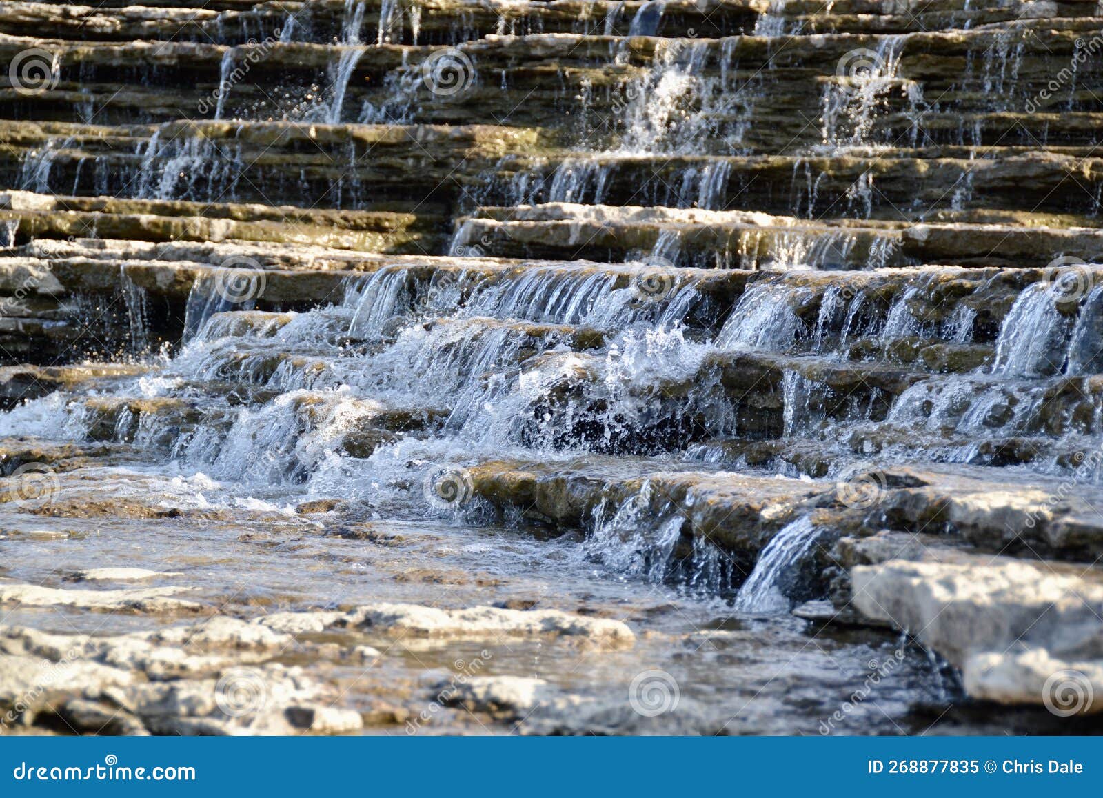Closeup of Water Flowing Down Limestone Rock Layers at Healey Falls ...