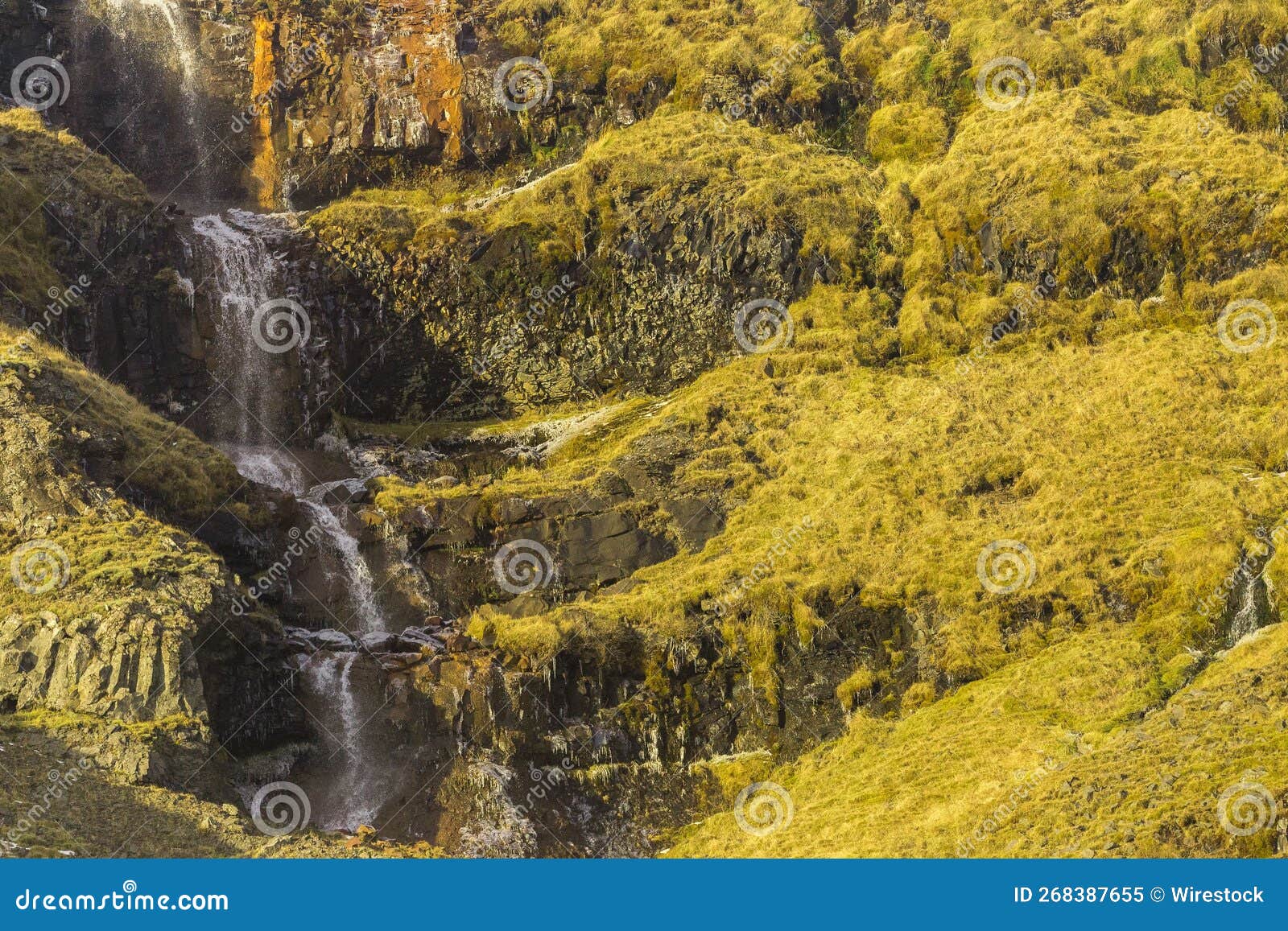 Closeup of a Water Flowing Over a Mossy Rocky Surface Stock Image ...