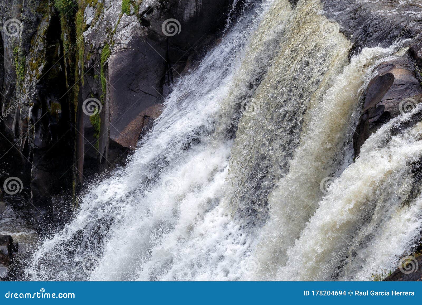 Closeup of Waterfall. Powerful Waterfall Falling Forcefully ...