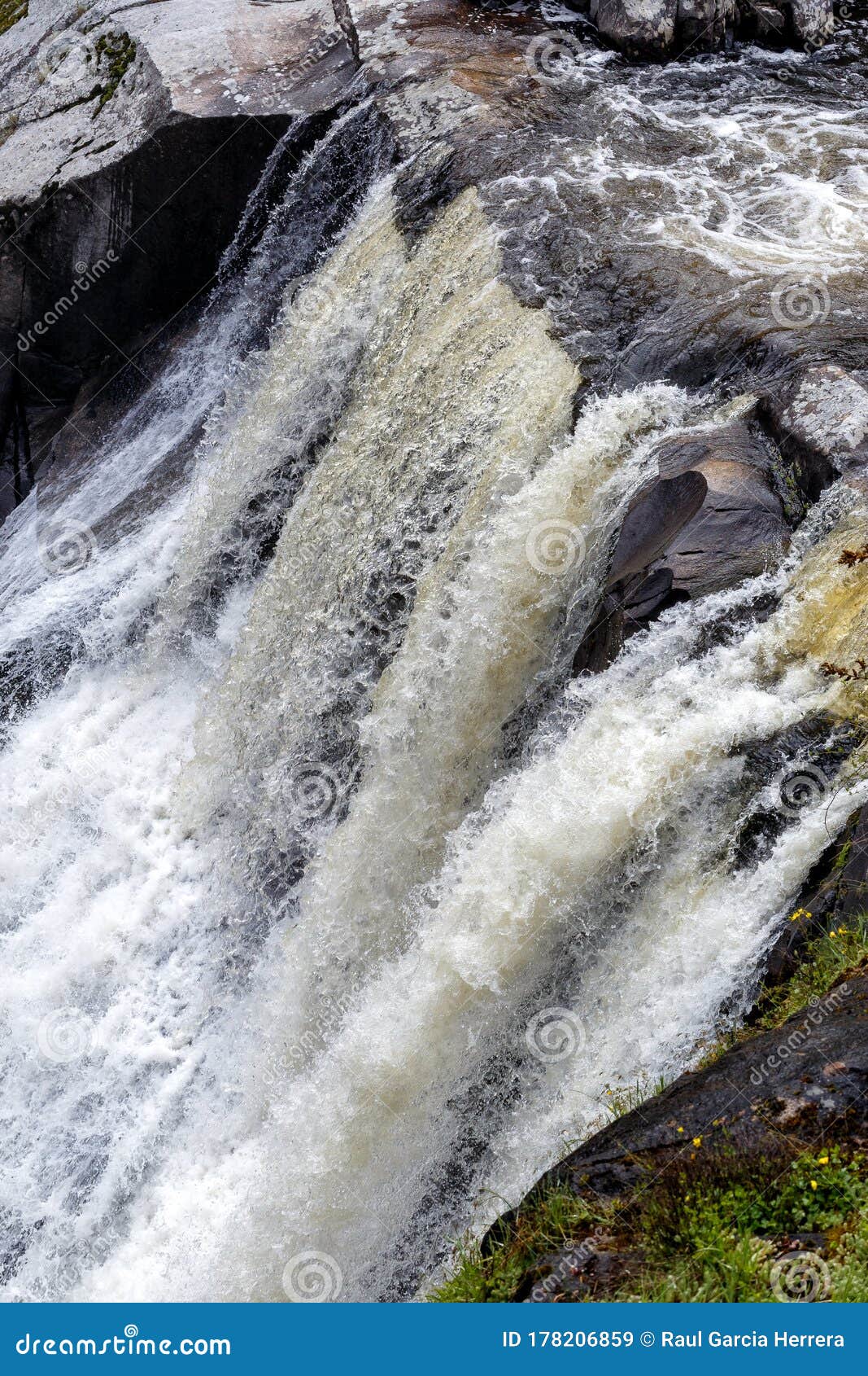 Closeup of Waterfall. Powerful Waterfall Falling Forcefully ...
