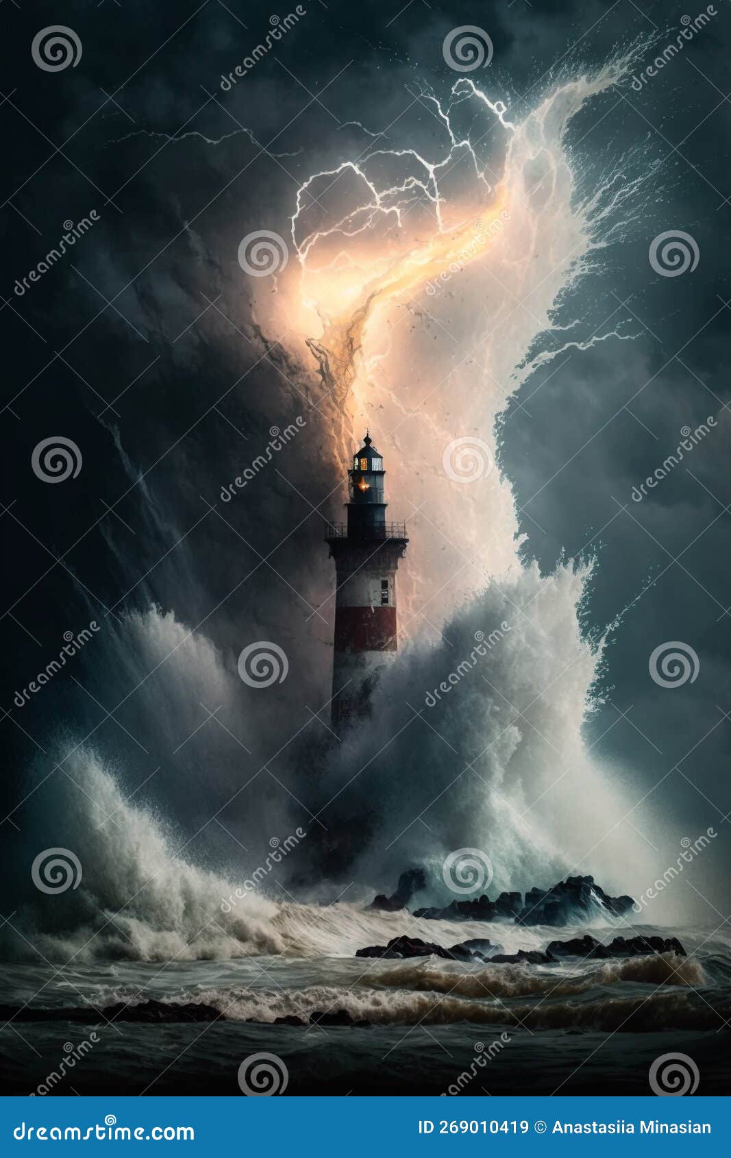 Closeup of a Weathered Lighthouse, a Massive Splash, an Explosion of ...
