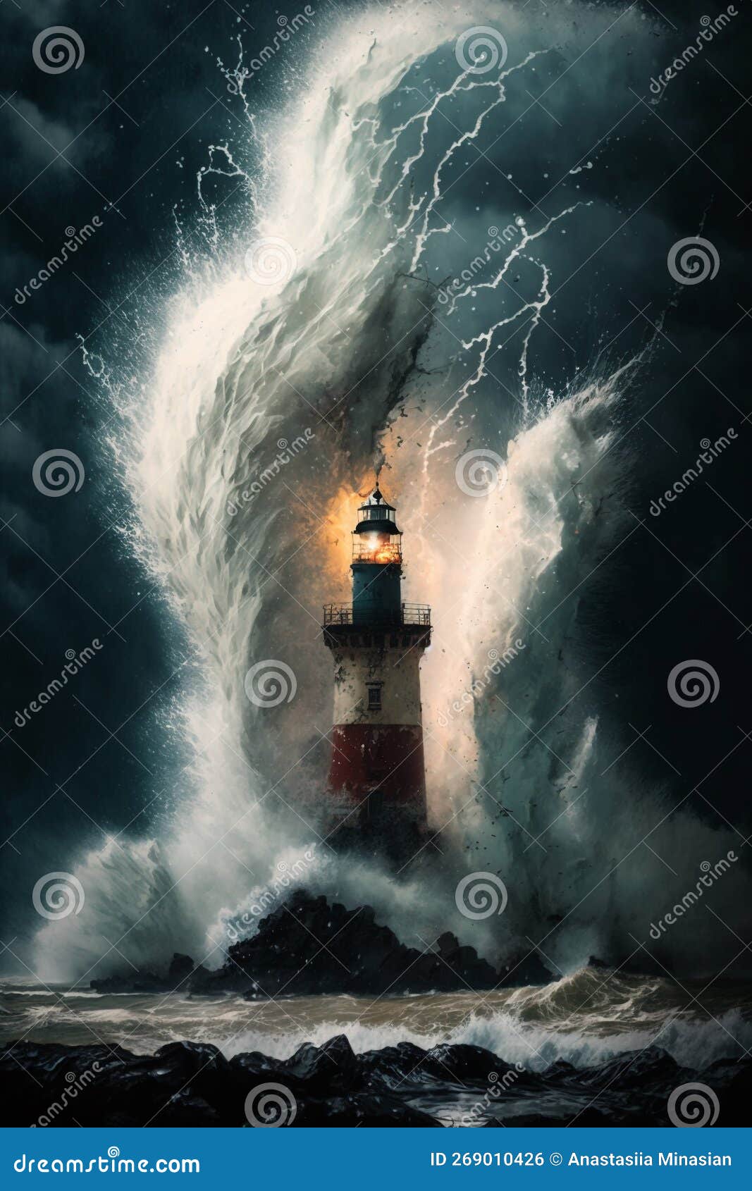 Closeup of a Weathered Lighthouse, a Massive Splash, an Explosion of ...
