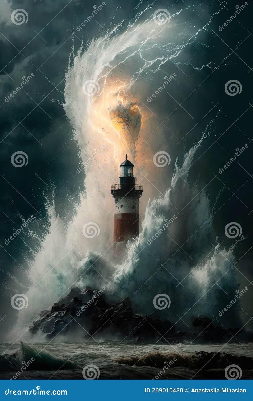 Closeup of a Weathered Lighthouse, a Massive Splash, an Explosion of ...