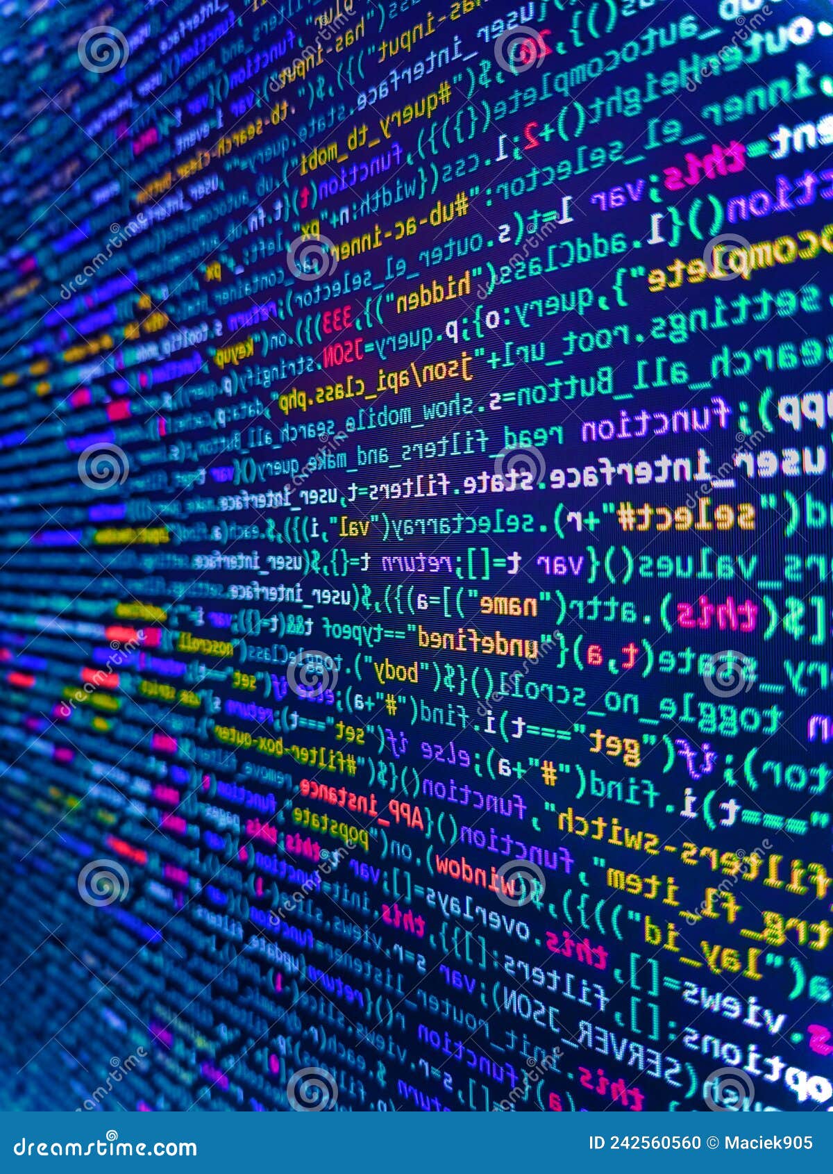 Closeup Of Web Code On Computer Led Screen Developer Working On Program Codes In Office Stock