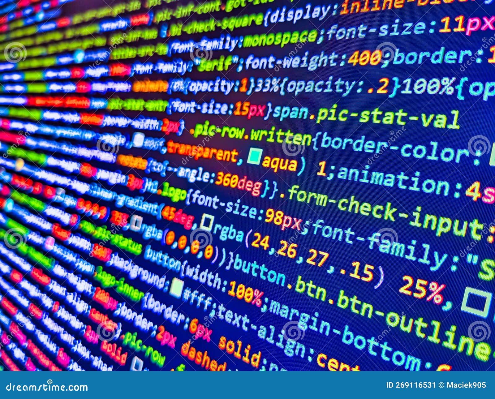 Closeup of Web Code on Computer LED Screen. HTML Code on Laptop Screen ...