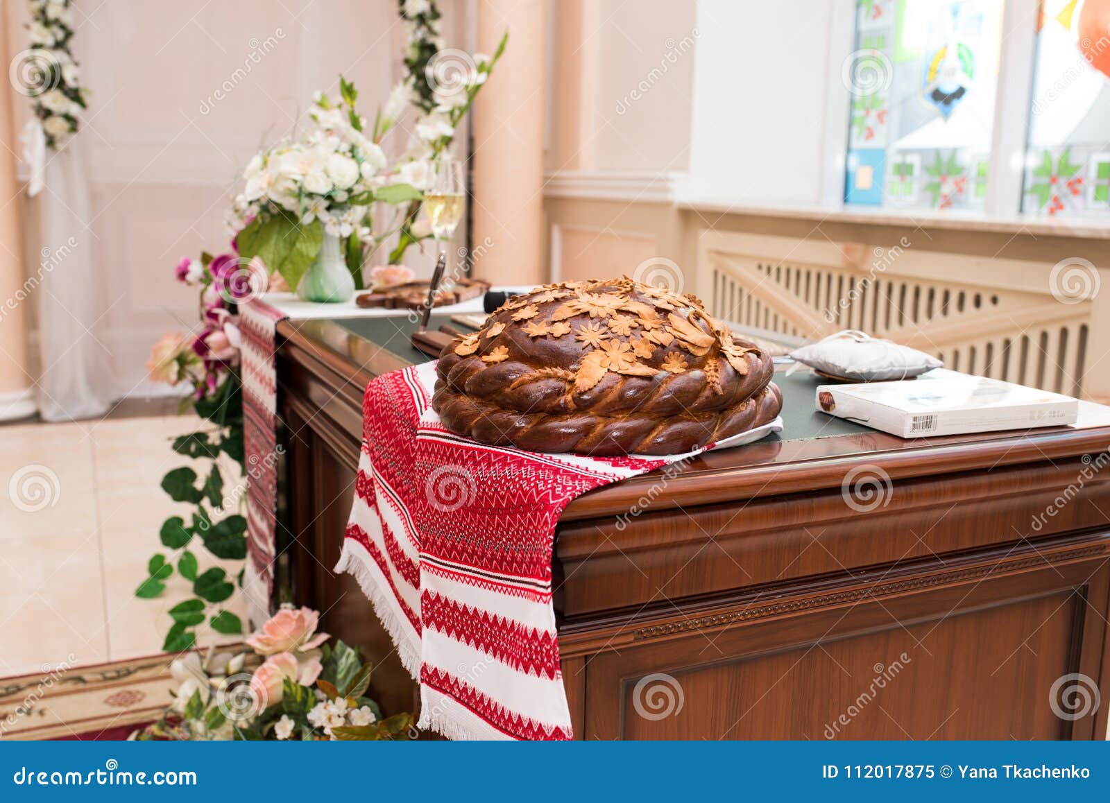Closeup Wedding Loaf with Flowers on a Table. Wedding Stock Image ...