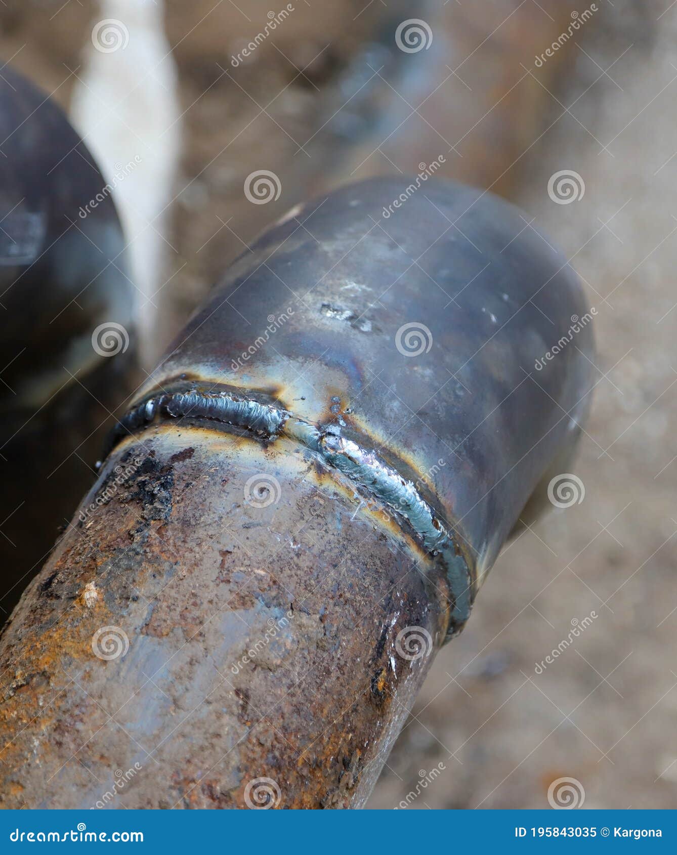Closeup of a Welded Joint with Some Defects. Two Metal Pipes Welded ...