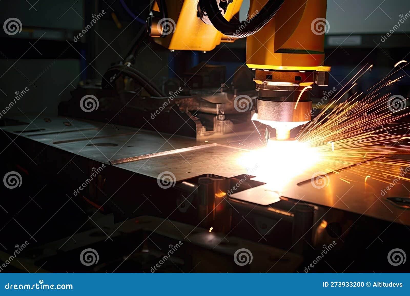 Closeup Of A Welding Robot Arm, Performing Precise Welds On Metal ... Closeup Of A Welding Robot Arm, Performing Precise Welds On Metal ...