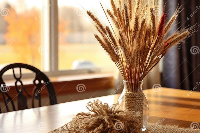 Closeup of a Wheat Bundle Centerpiece on a Dining Table Stock Photo ...