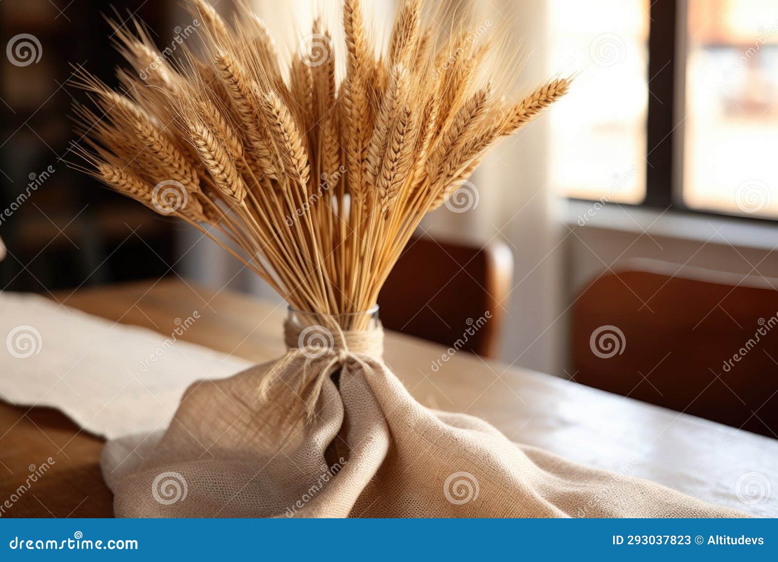 Closeup of a Wheat Bundle Centerpiece on a Dining Table Stock Image - Image of table, bundle ...