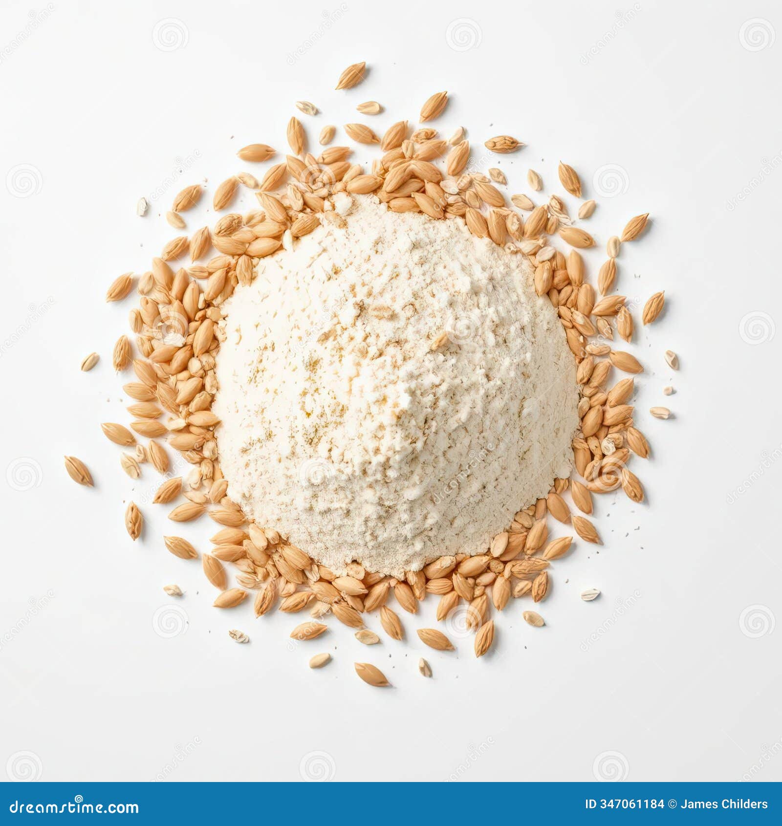Closeup of Wheat and Wheat Flour on a White Background Stock Photo ...