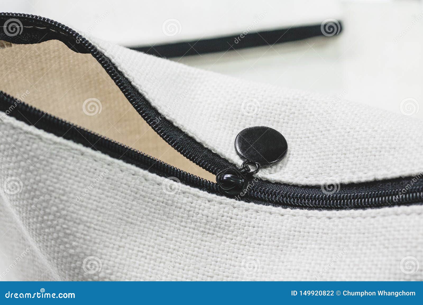 Closeup of White Bag Zipper Stock Photo - Image of design, fabric ...