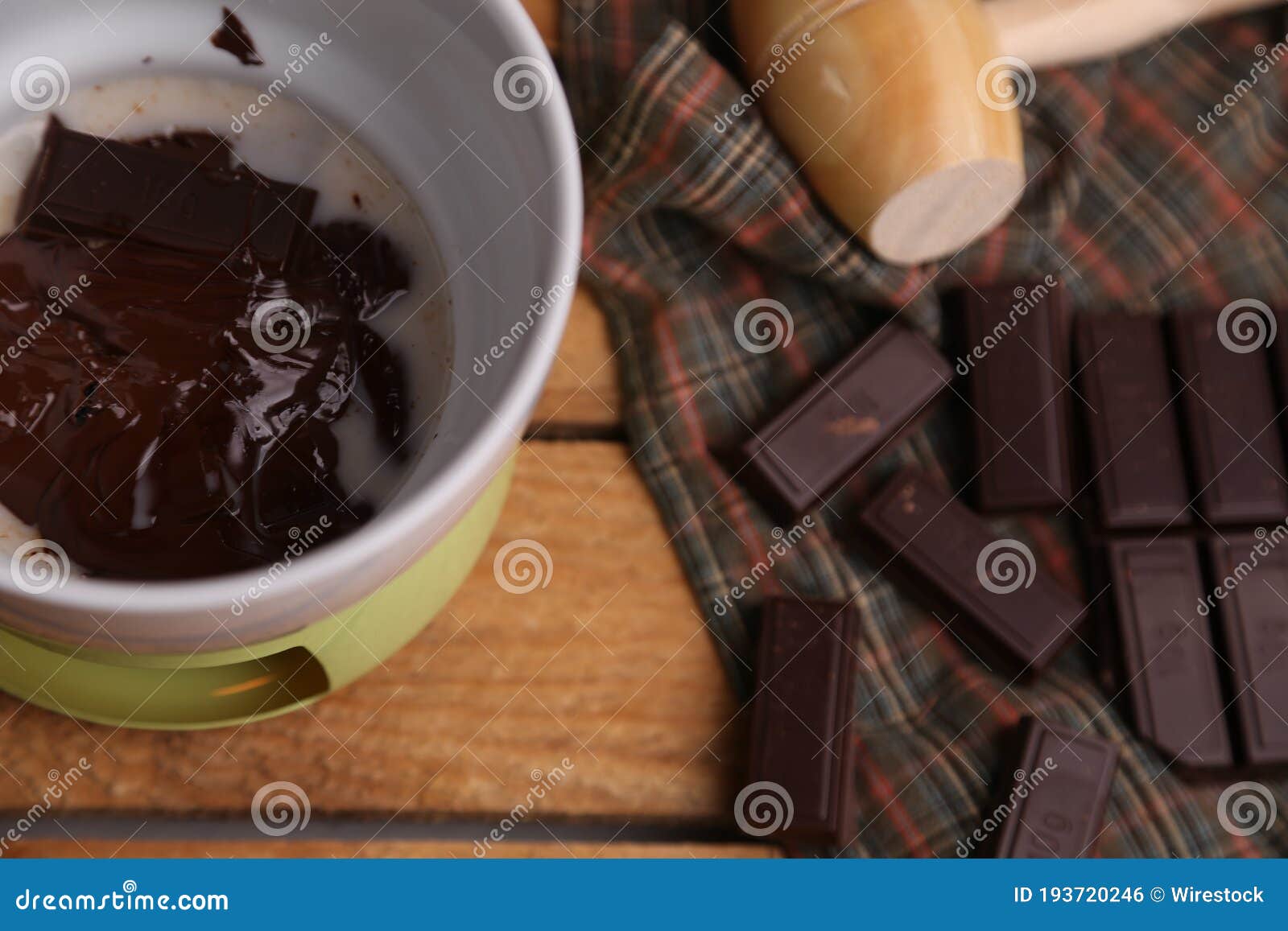Closeup of White Bowl with Melted Chocolate the Remaining Chocolate ...
