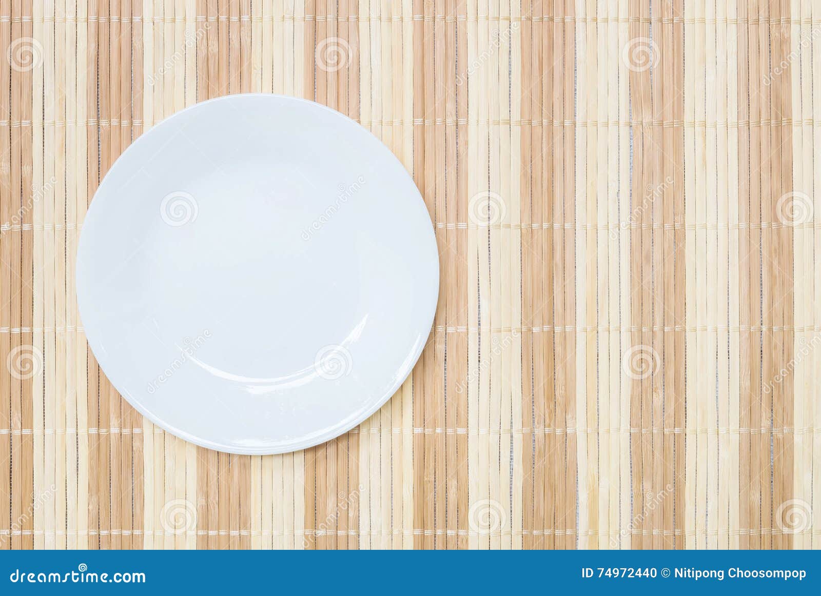 Closeup White Ceramic Dish on Wood Mat Textured Background on Dining ...