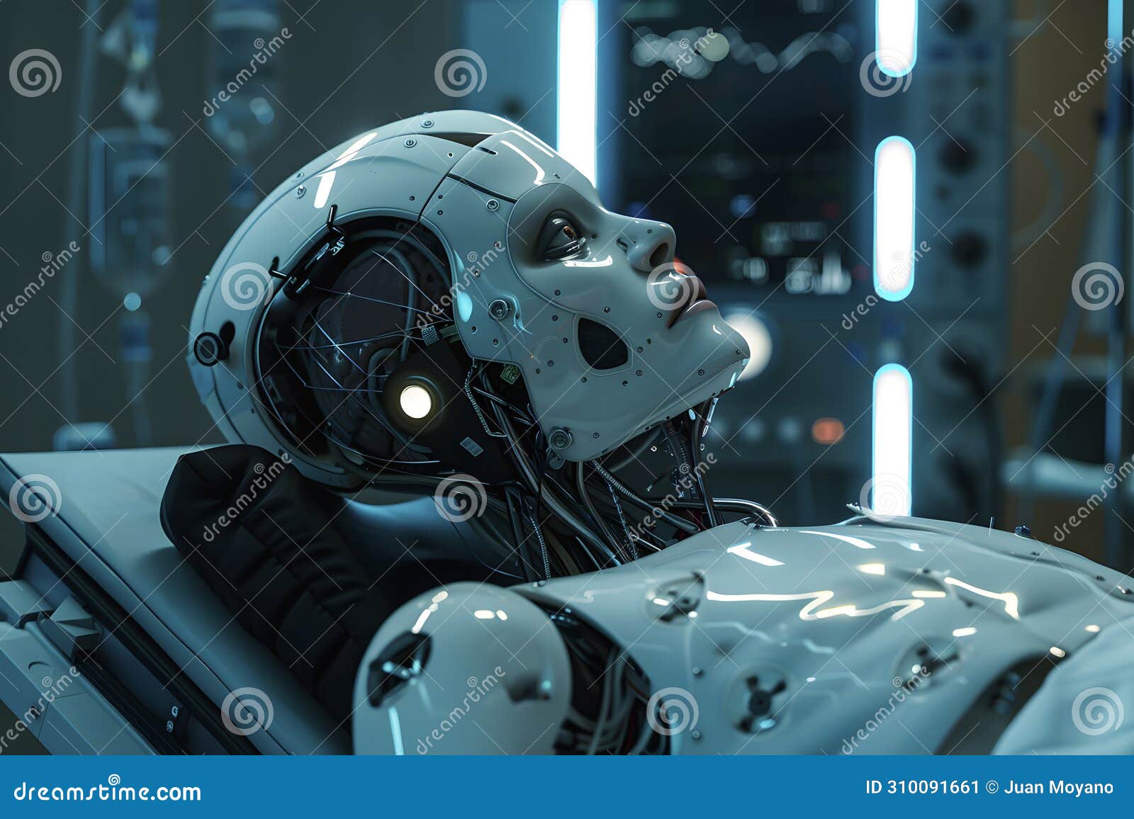 Humanoid Robot Lying on an or Table, Generative AI Stock Illustration ...