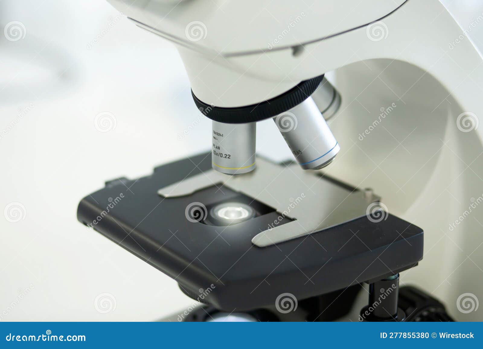 Closeup of a White Microscope in a Laboratory Setting Stock Photo ...