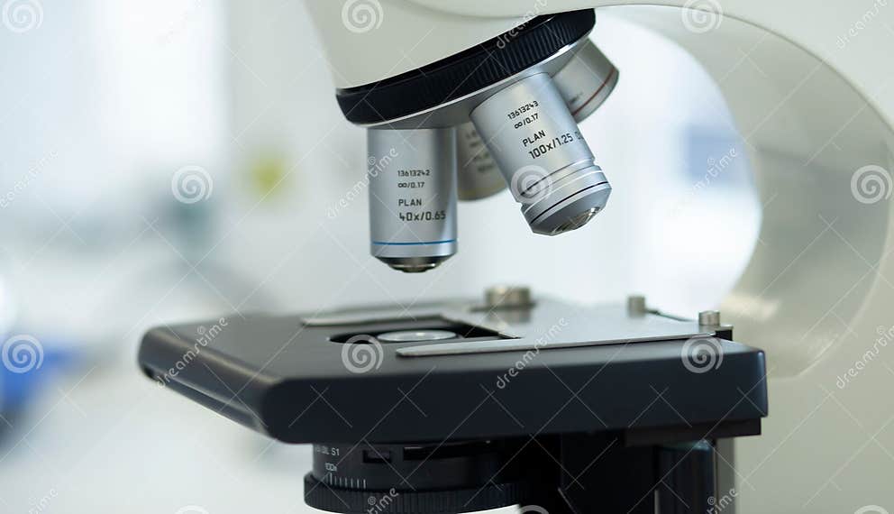 Closeup of a White Microscope in a Laboratory Setting Stock Image ...