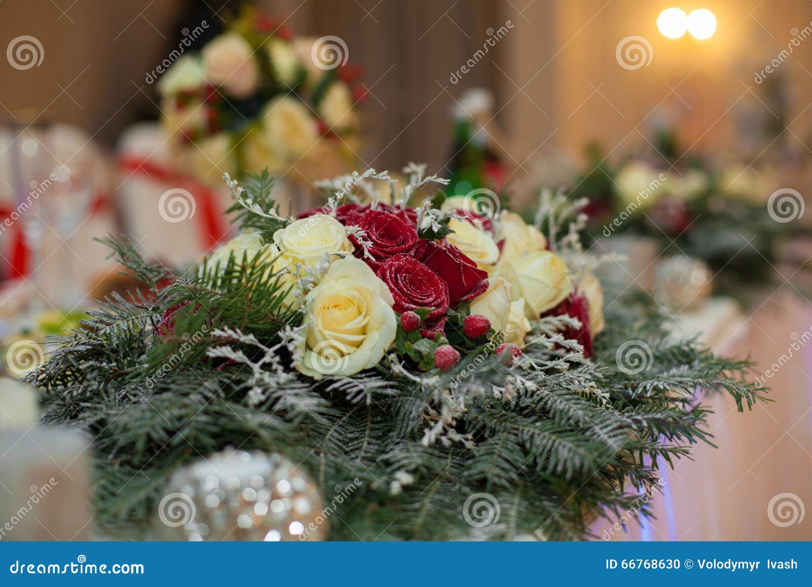 Closeup of White Roses Wedding Bouquet at Reception Stock Photo - Image ...