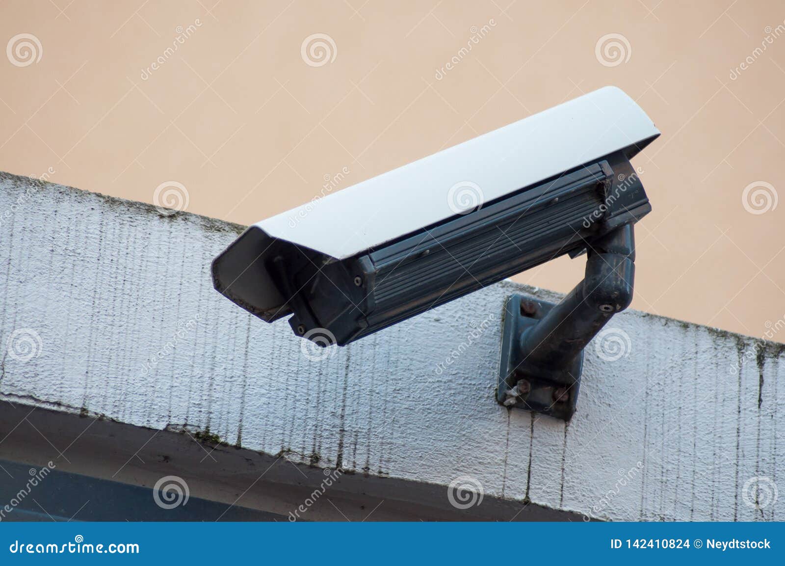 White Security Camera of Security on Urban Background Stock Photo ...