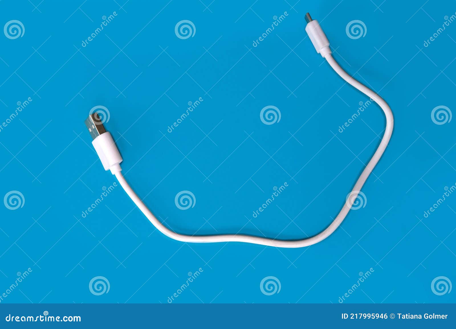 Closeup White Usb Cable for a Computer on a Blue Background, Modern ...