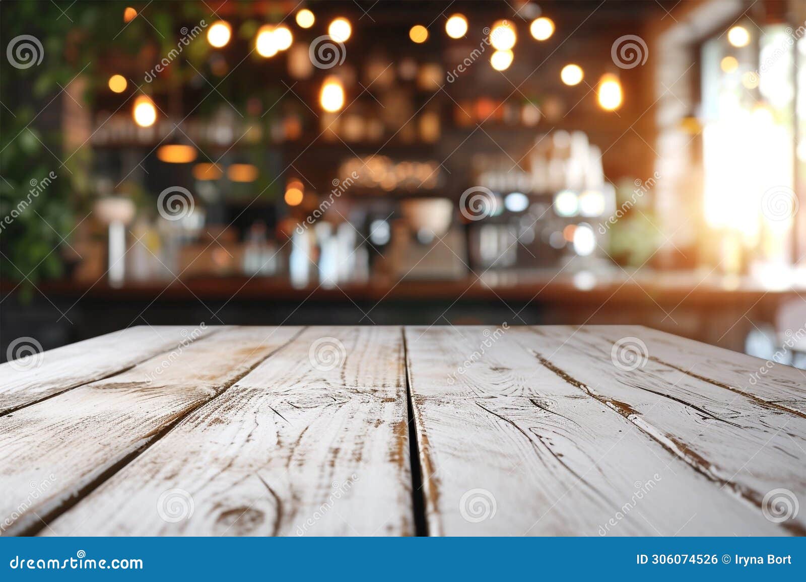 Closeup of White Wooden Table, Cafe and Bar on Background Stock Photo ...