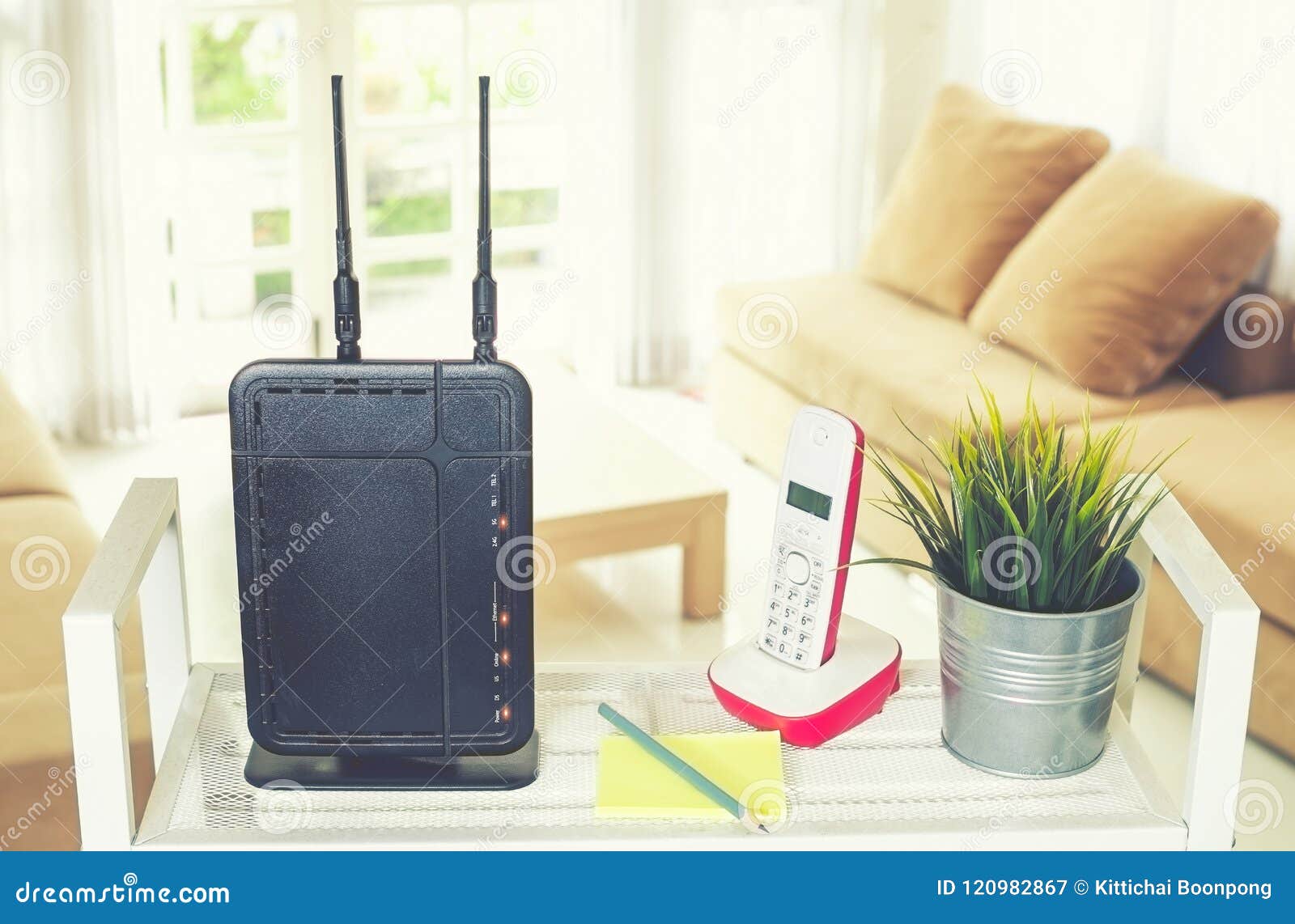 Closeup of a Wireless Router on Living Room at Home Stock Image - Image ...