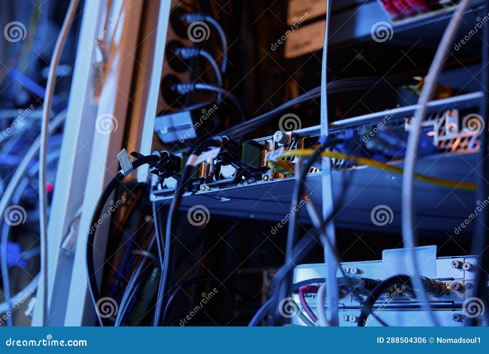 Closeup Wires and Cables in Dark Server Room Stock Photo - Image of ...