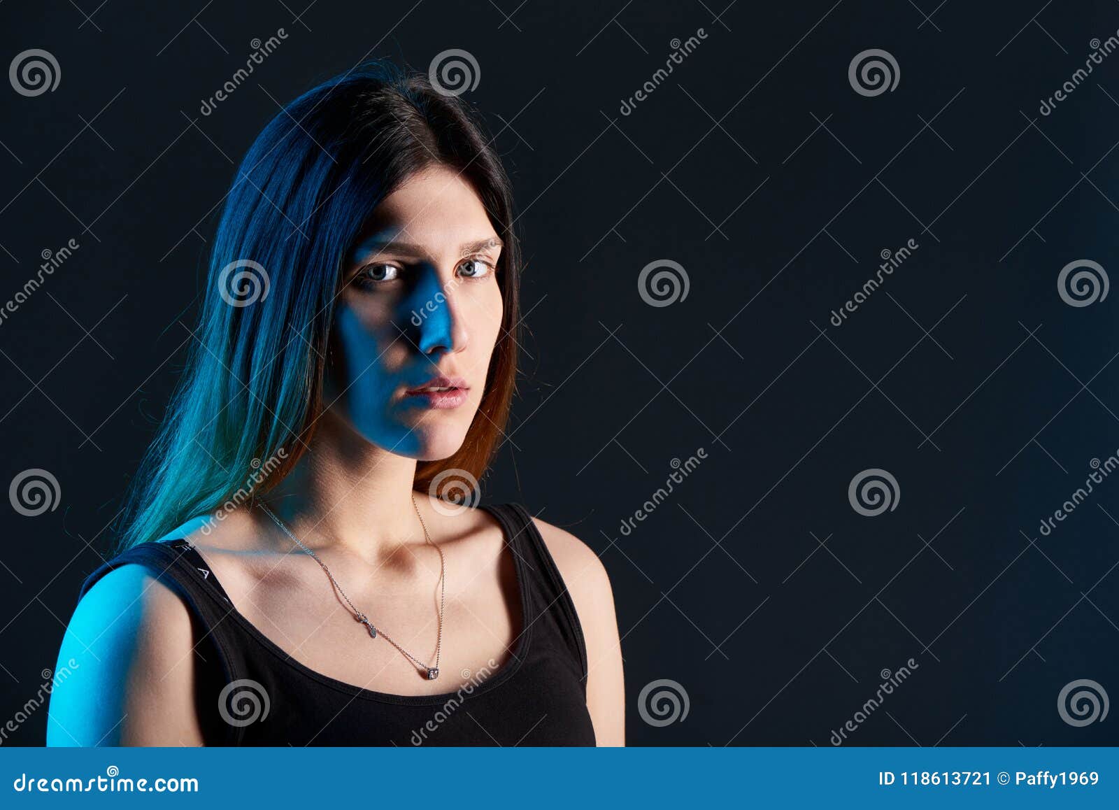 Closeup Woman with Blue Backlit Stock Image - Image of face, calmness ...