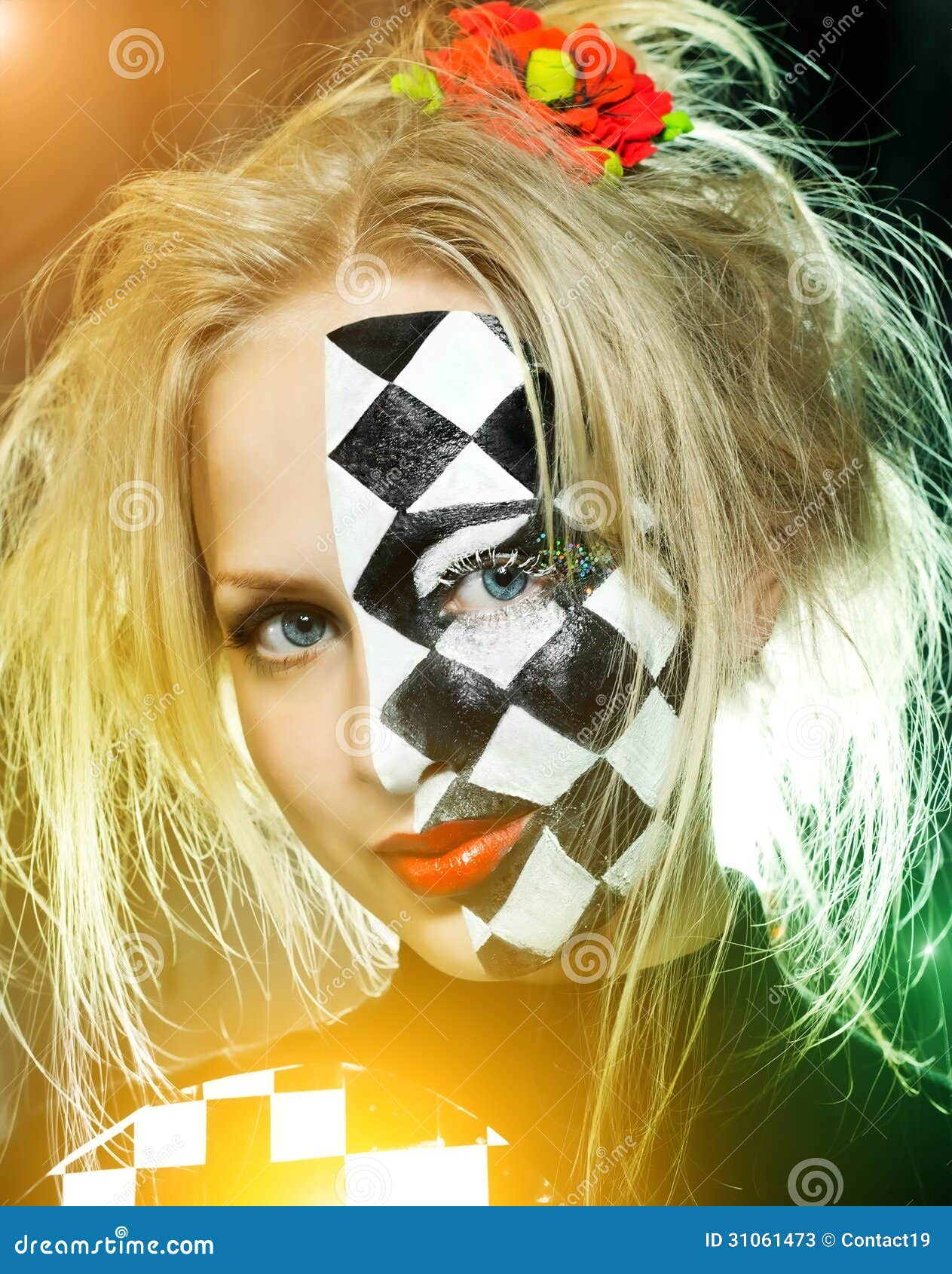 Closeup of Woman with a Chess Pattern Stock Image - Image of blonde ...
