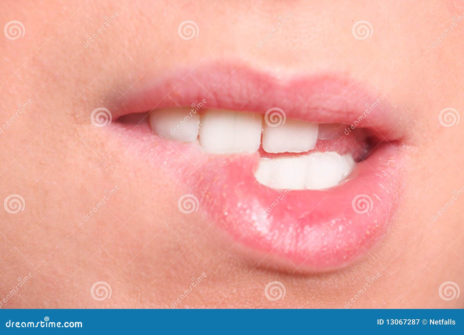 Closeup of Woman Chewing Lips Stock Image - Image of product, beauty ...