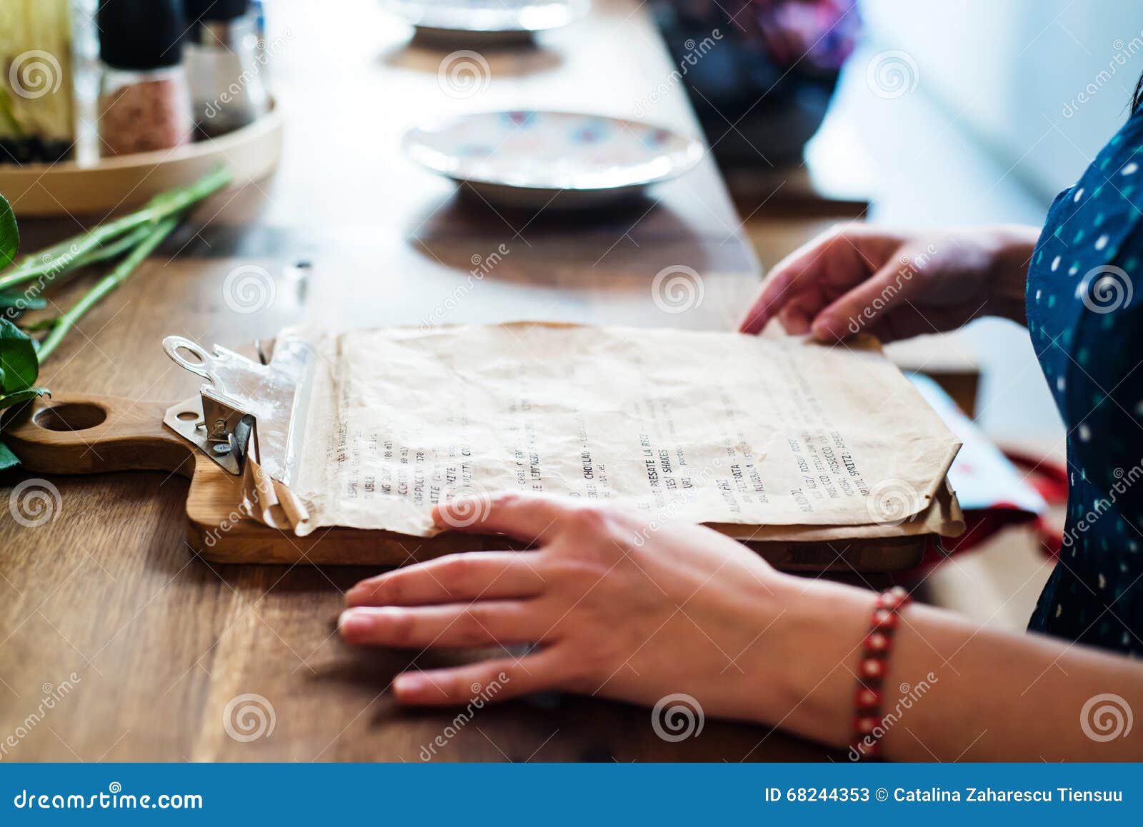 Closeup of Woman Hands Holding Menu Stock Image - Image of luxury ...