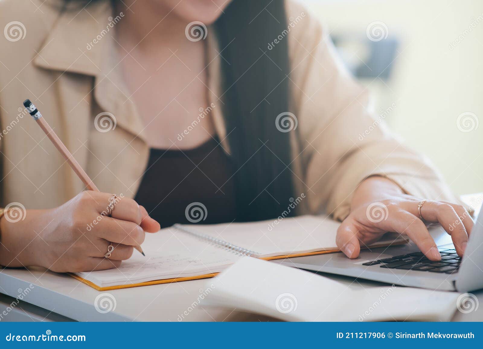 Closeup Woman Hands Using Computer Laptop. Stock Photo - Image of book ...
