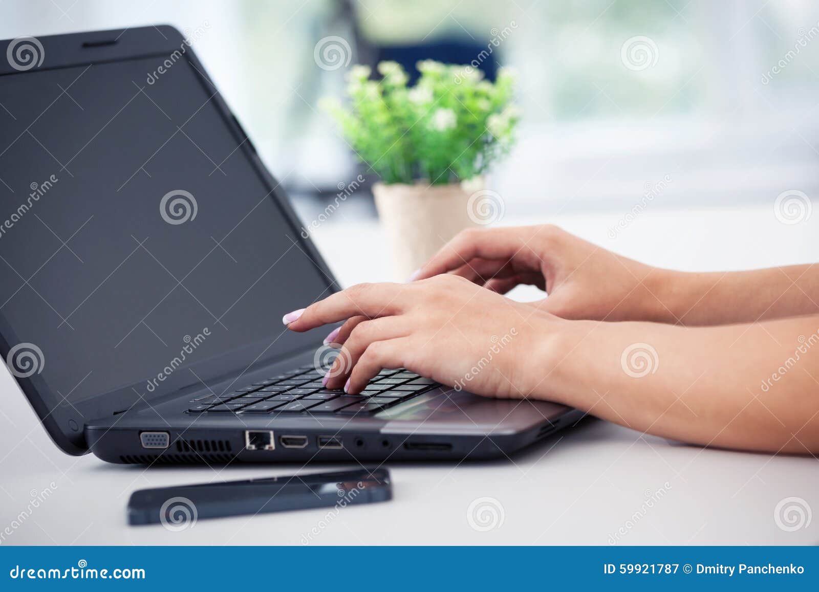 Closeup of Woman Hands Working with Laptop. Stock Image - Image of ...
