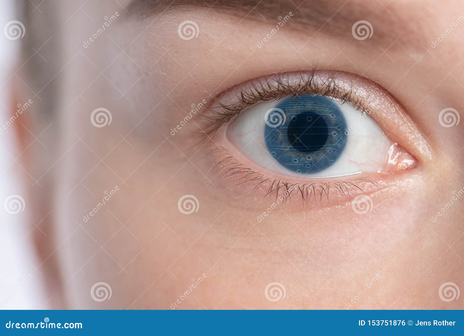 Closeup of a Woman Has an Electronic Eye Stock Photo - Image of person ...